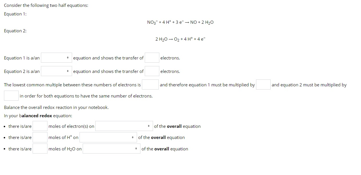 Solved Consider the following two half equations: Equation | Chegg.com