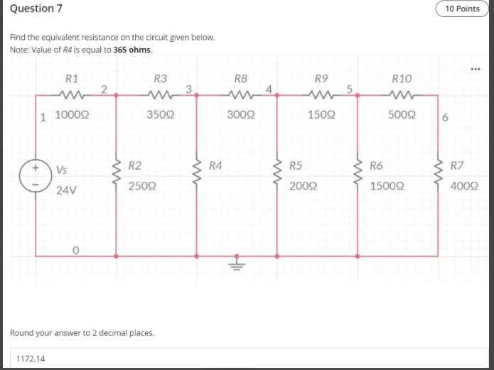 Solved Question 7 10 Points Find the equivalent resistance | Chegg.com