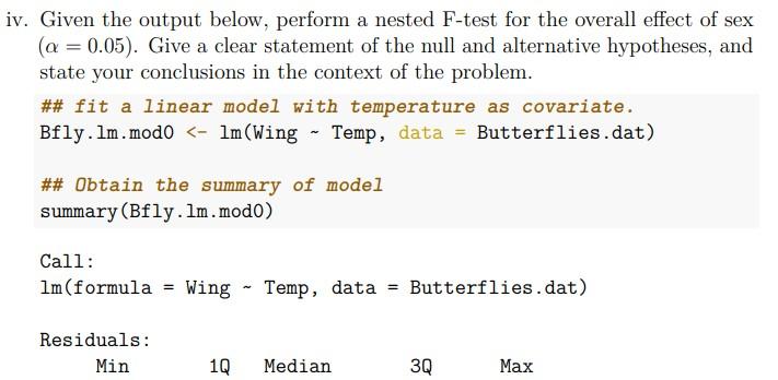 iv. Given the output below, perform a nested F-test | Chegg.com