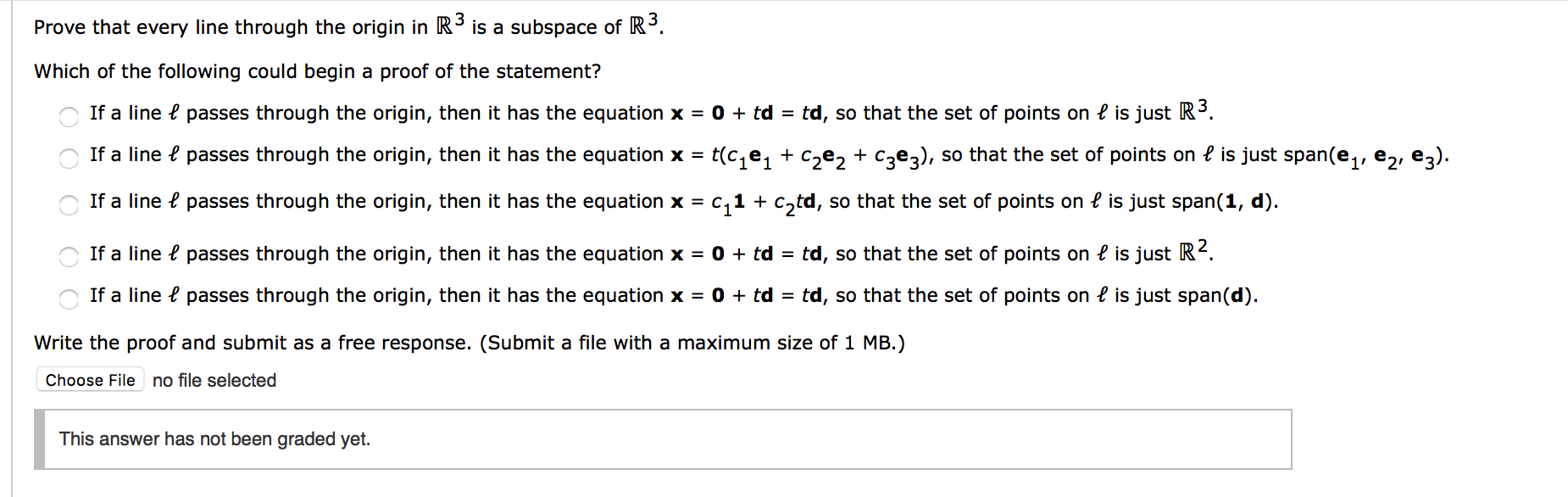Solved Prove that every line through the origin in R3 is a | Chegg.com