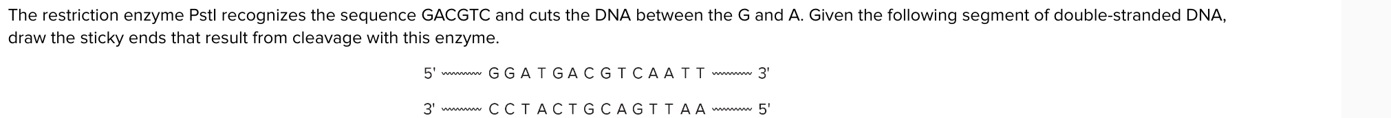 Solved The restriction enzyme Pstl recognizes the sequence | Chegg.com