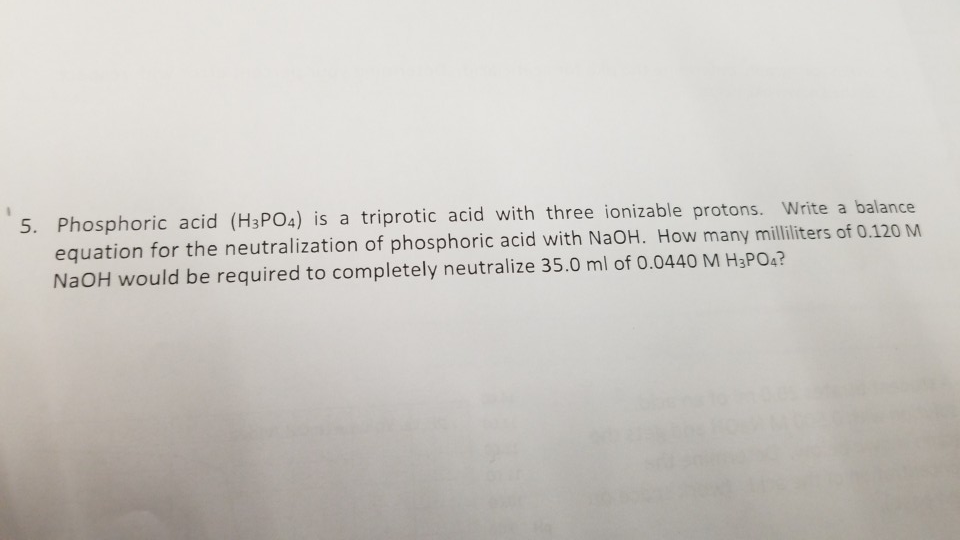 Solved 5. Phosphoric acid (H3PO) is a triprotic acid with | Chegg.com