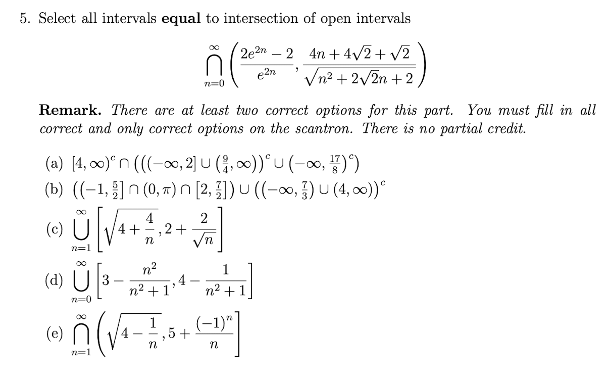 Solved 5. Select all intervals equal to intersection of open | Chegg.com