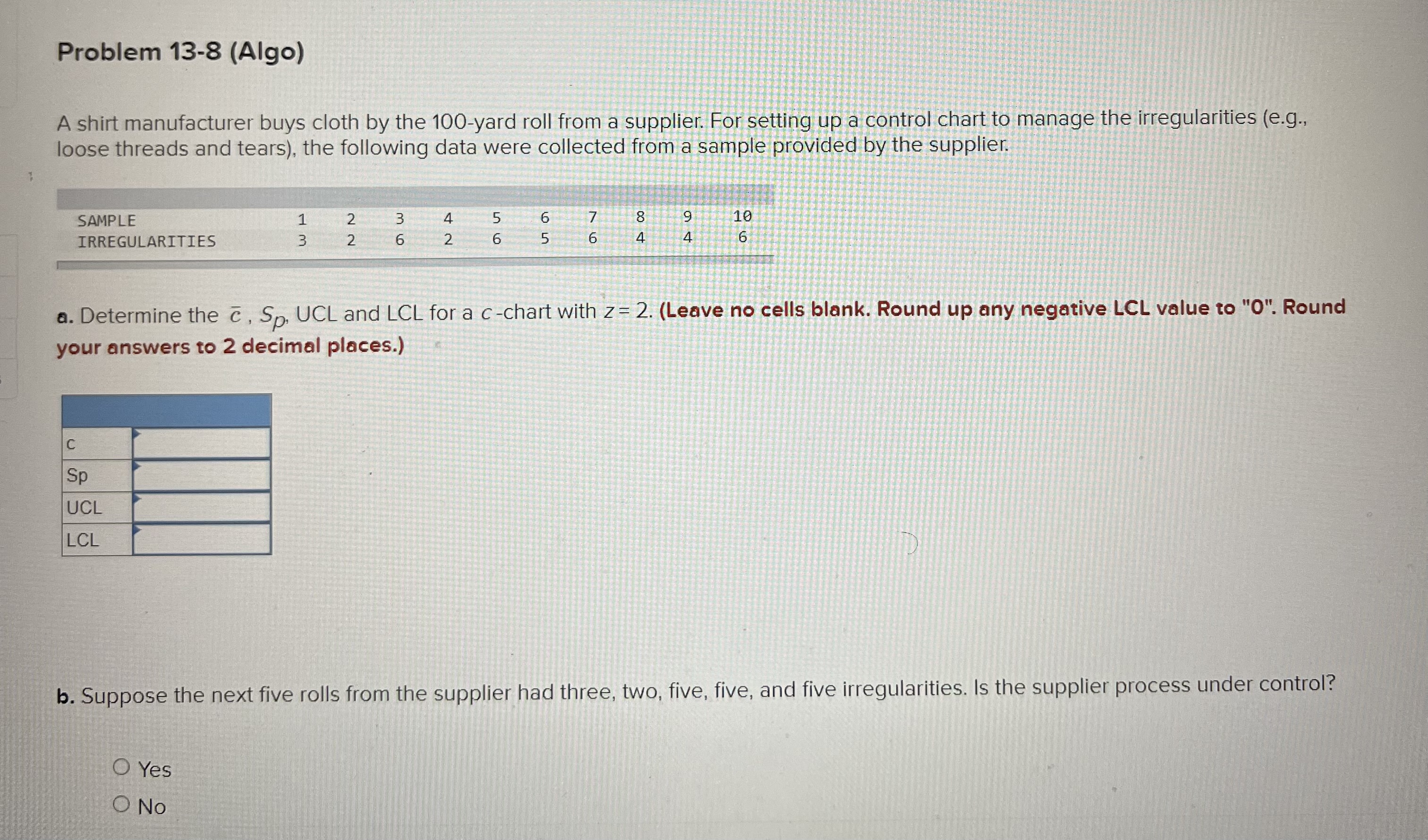 Solved Problem 13-8 (Algo)A shirt manufacturer buys cloth by | Chegg.com