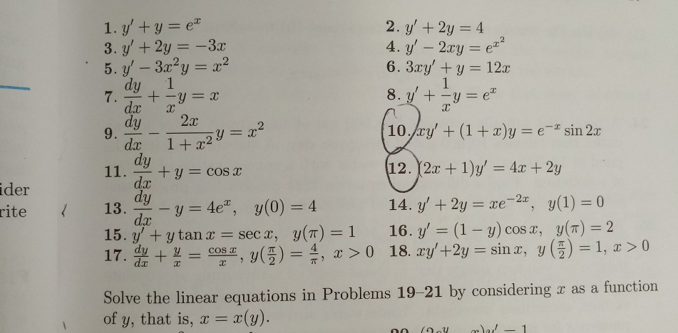 Solved Problems Solve the linear equations in Problems 1-18 | Chegg.com