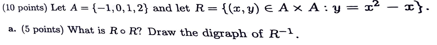 Solved (10 points) Let A={−1,0,1,2} and let | Chegg.com