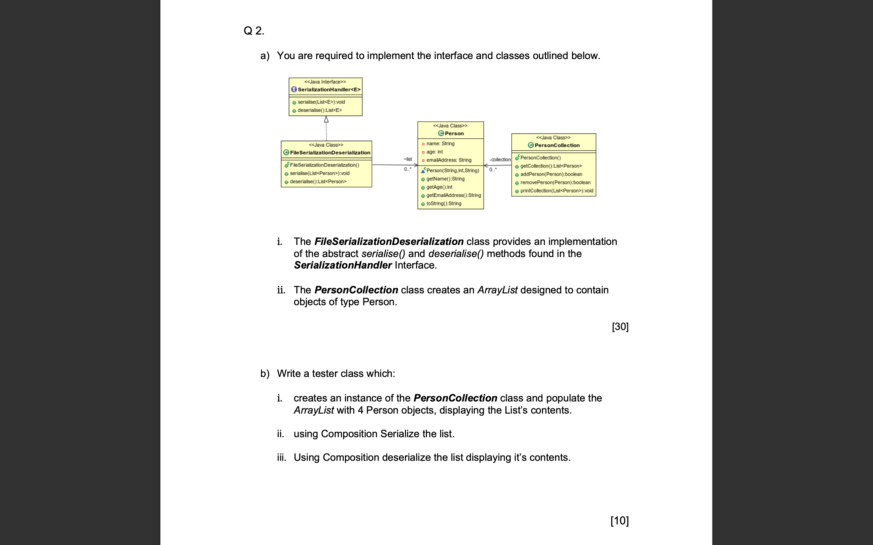 Solved a) You are required to implement the interface and | Chegg.com