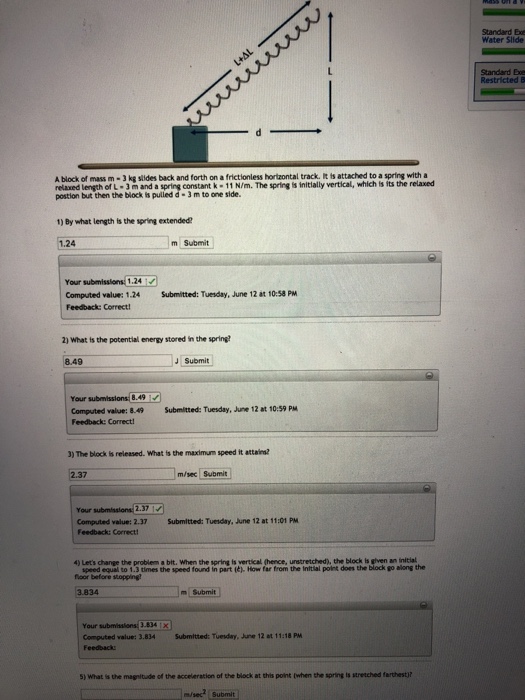 Solved Standard Exe Water Slide Standard Exe A block of mass | Chegg.com