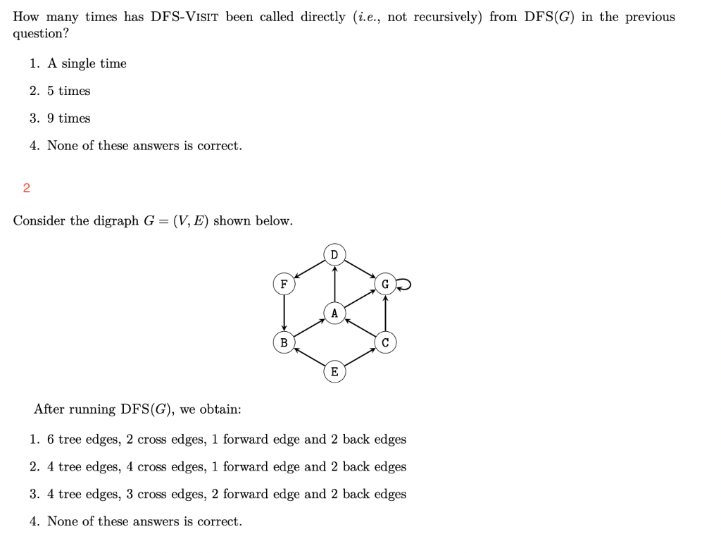 Solved How many times has DFS-VISIT been called directly | Chegg.com
