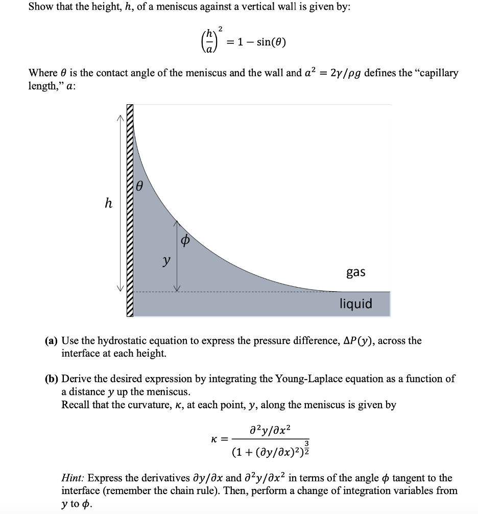 Solved (ah)2=1−sin(θ) Where θ is the contact angle of the | Chegg.com