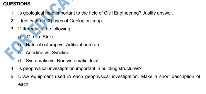 Solved QUESTIONS 1. Is geological map important to the field | Chegg.com