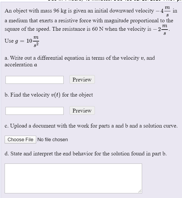 Solved An object with mass 96 kg is given an initial | Chegg.com