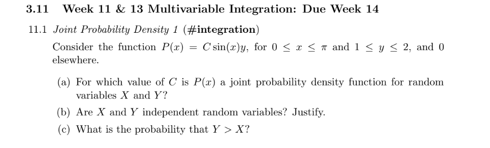 Solved .11 Week 11 \& 13 Multivariable Integration: Due Week | Chegg.com