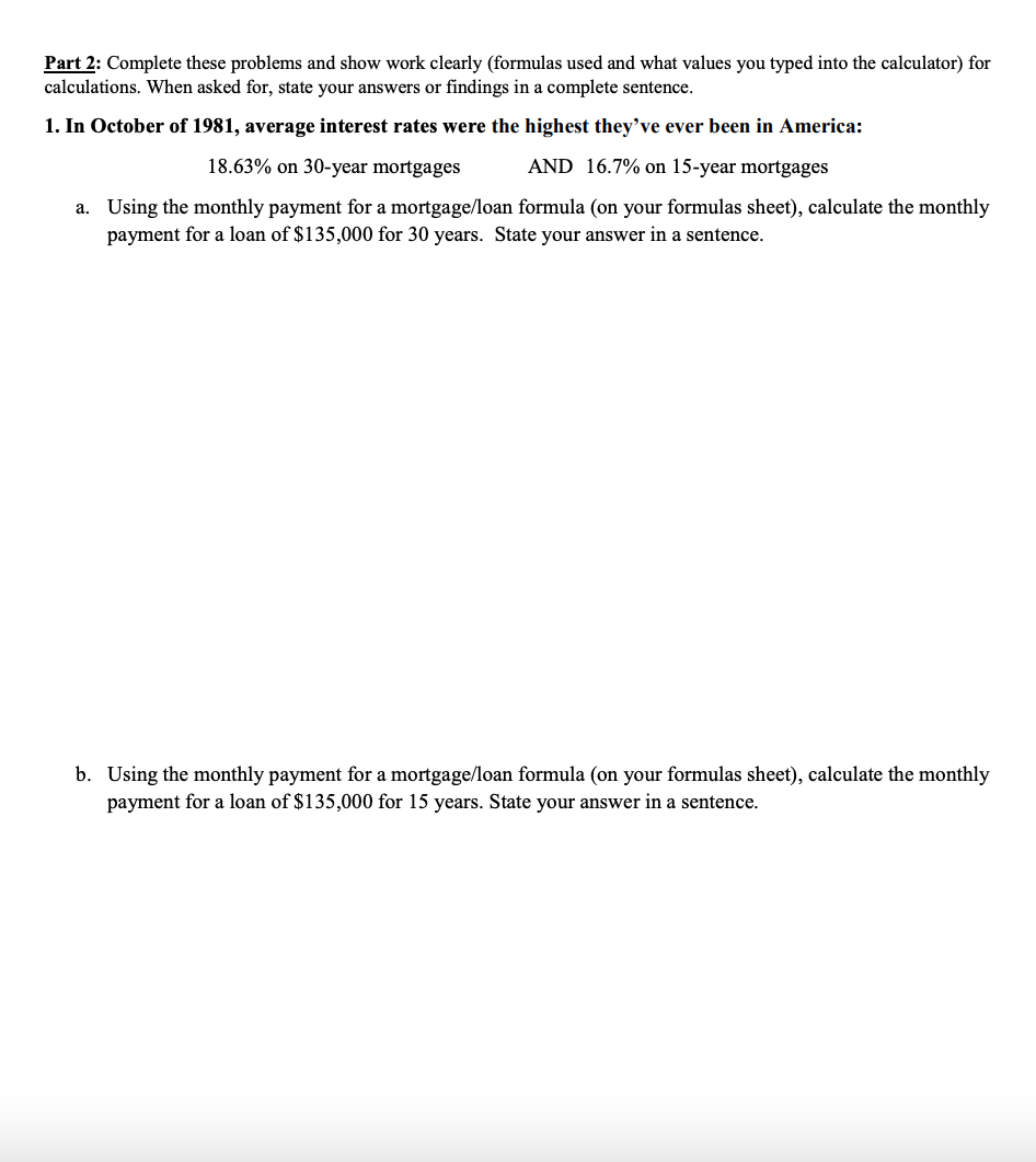 Solved Part 2: Complete these problems and show work clearly | Chegg.com