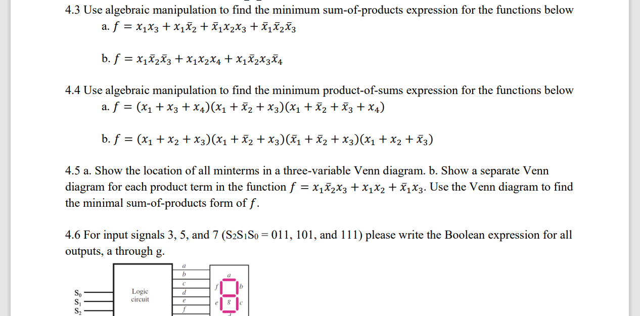 Solved 4.3 Use algebraic manipulation to find the minimum | Chegg.com