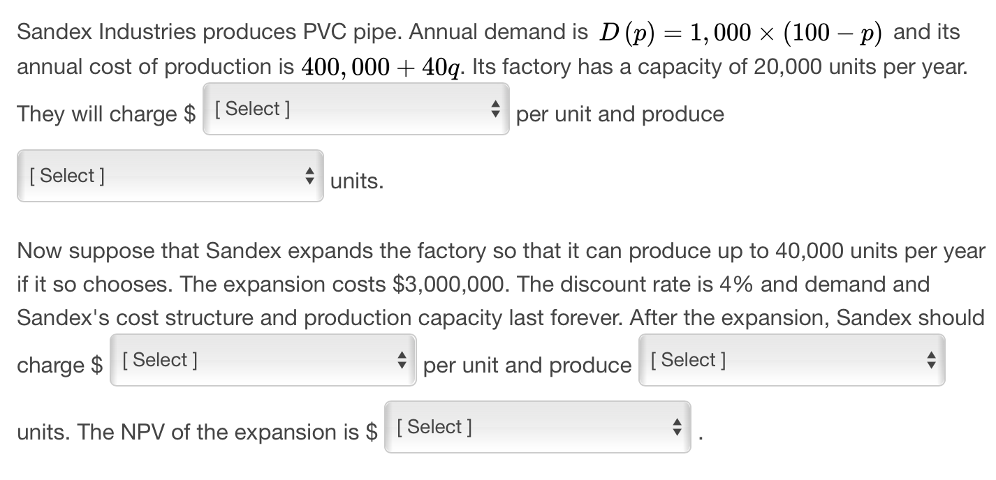 Solved Sandex Industries produces PVC pipe. Annual demand is | Chegg.com