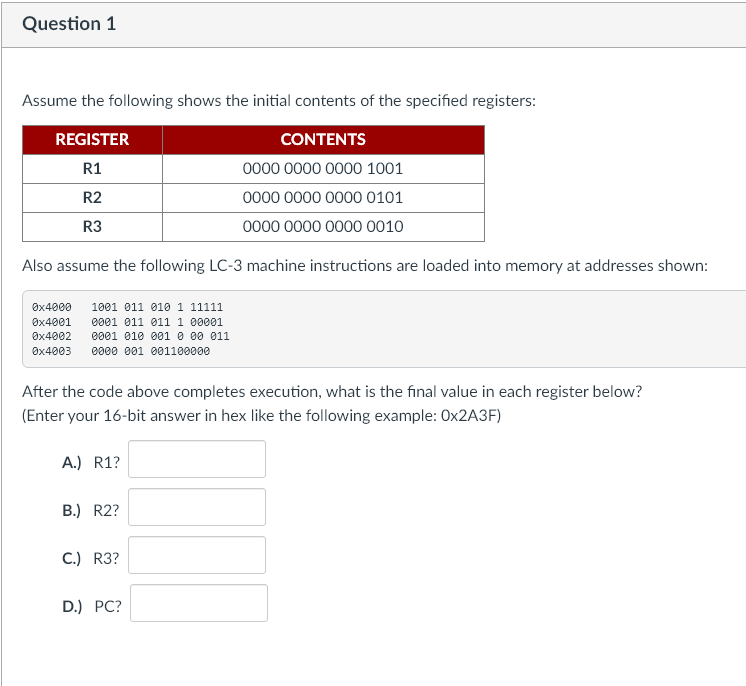 Solved Assume the following shows the initial contents of | Chegg.com