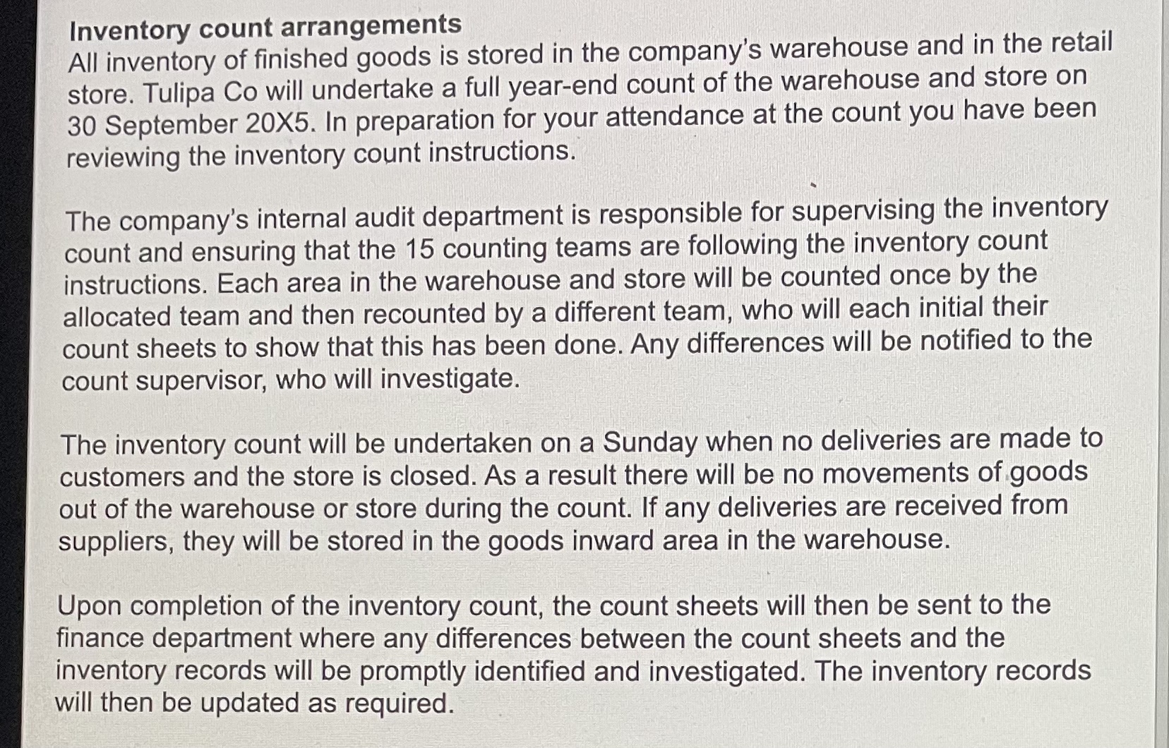 Solved Inventory count arrangements All inventory of | Chegg.com