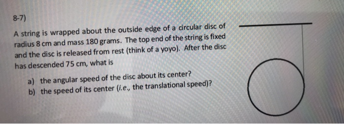 Solved 8-7) A string is wrapped about the outside edge of a | Chegg.com