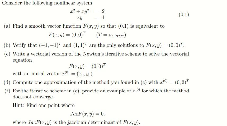 Solved Consider the following nonlinear system 22 + xy? 2 | Chegg.com