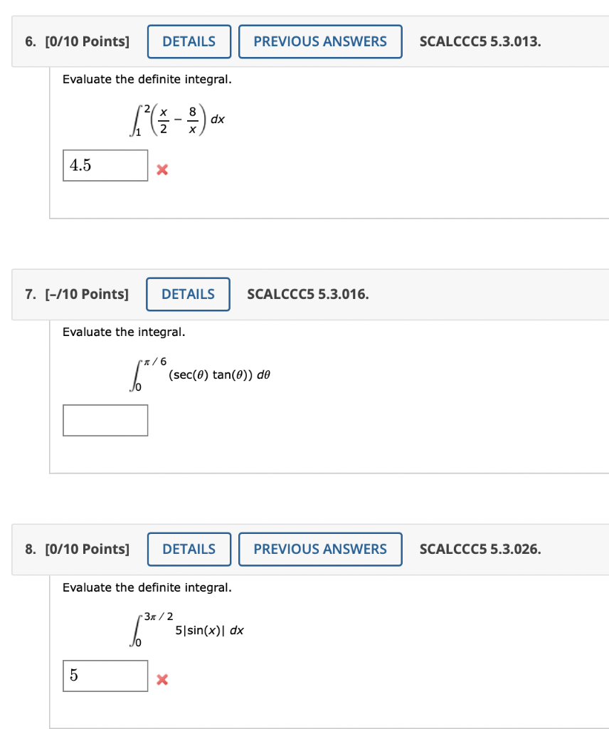 Solved Evaluate the definite integral. ∫12(2x−x8)dx /10 | Chegg.com