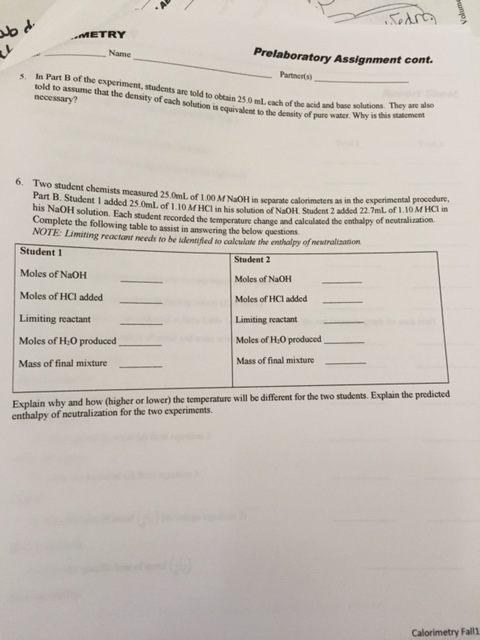 Solved METRY Prelaboratory Assignment cont. Name Partncrís) | Chegg.com