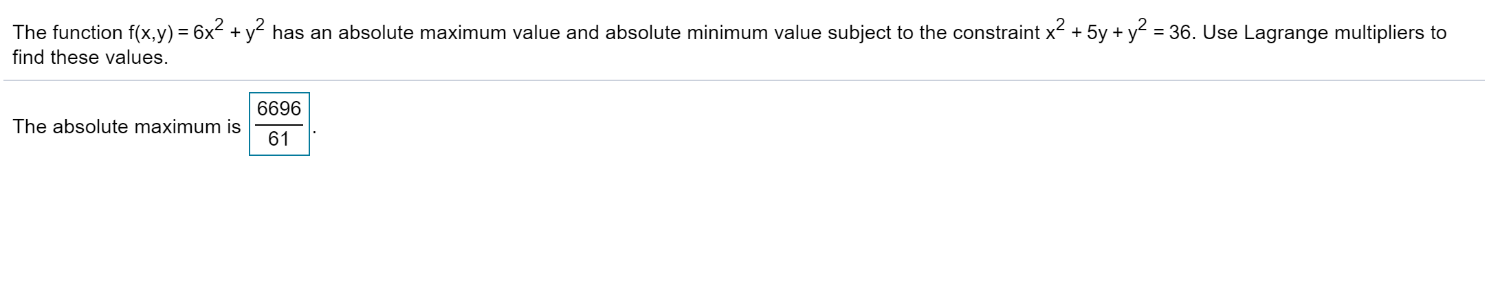 Solved The Function F X Y 6x2 Y2 Has An Absolute