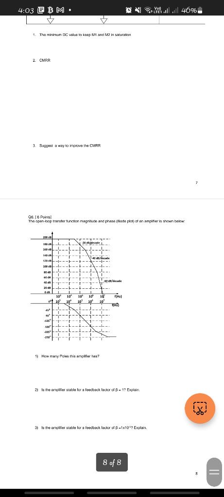 1. Tha minimum DC: walue to kanp M1 and M2 in | Chegg.com
