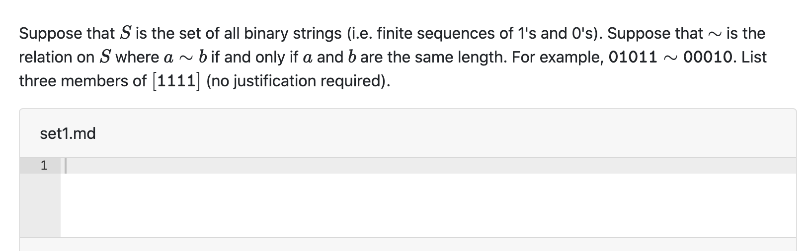 Solved Suppose that S is the set of all binary strings (i.e. | Chegg.com