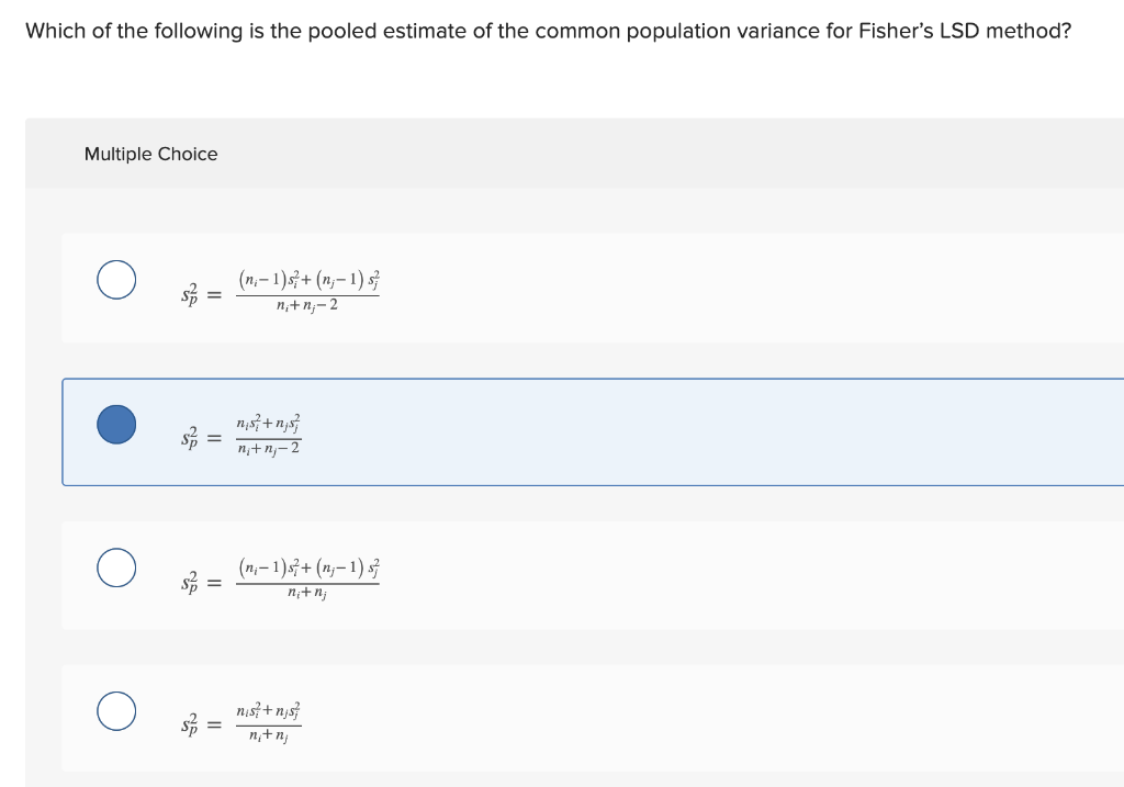 Solved Which of the following is the pooled estimate of the | Chegg.com