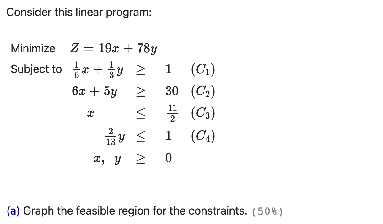 Solved Consider this linear program: Minimize Z=19x+78y | Chegg.com
