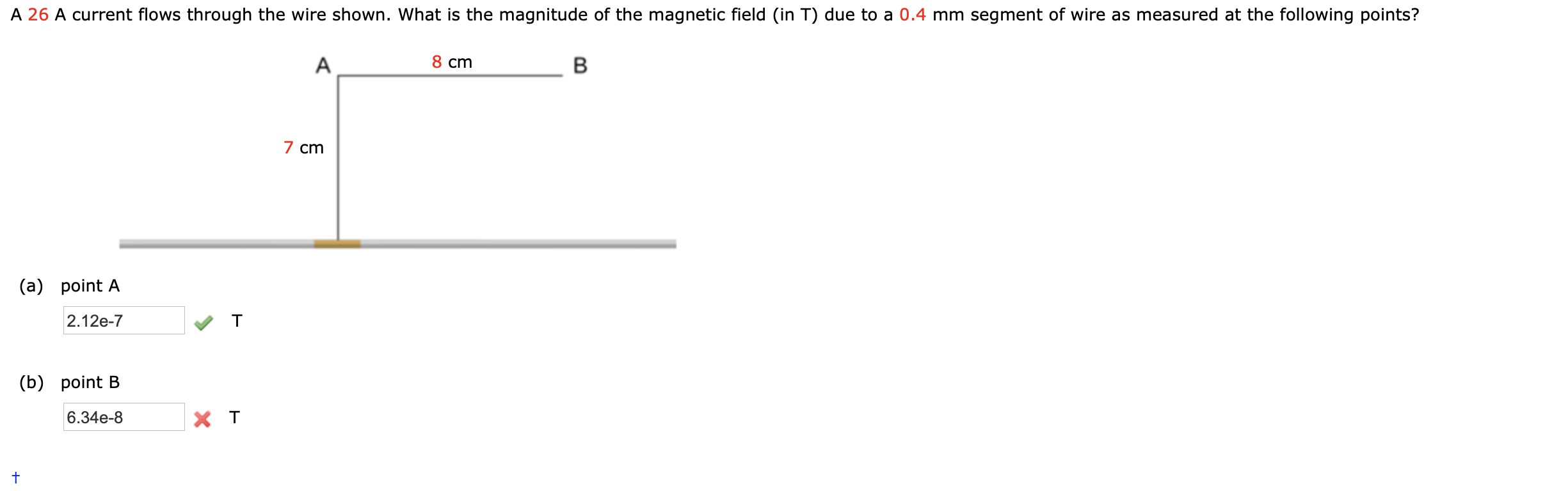 Solved A 26 A current flows through the wire shown. What is | Chegg.com