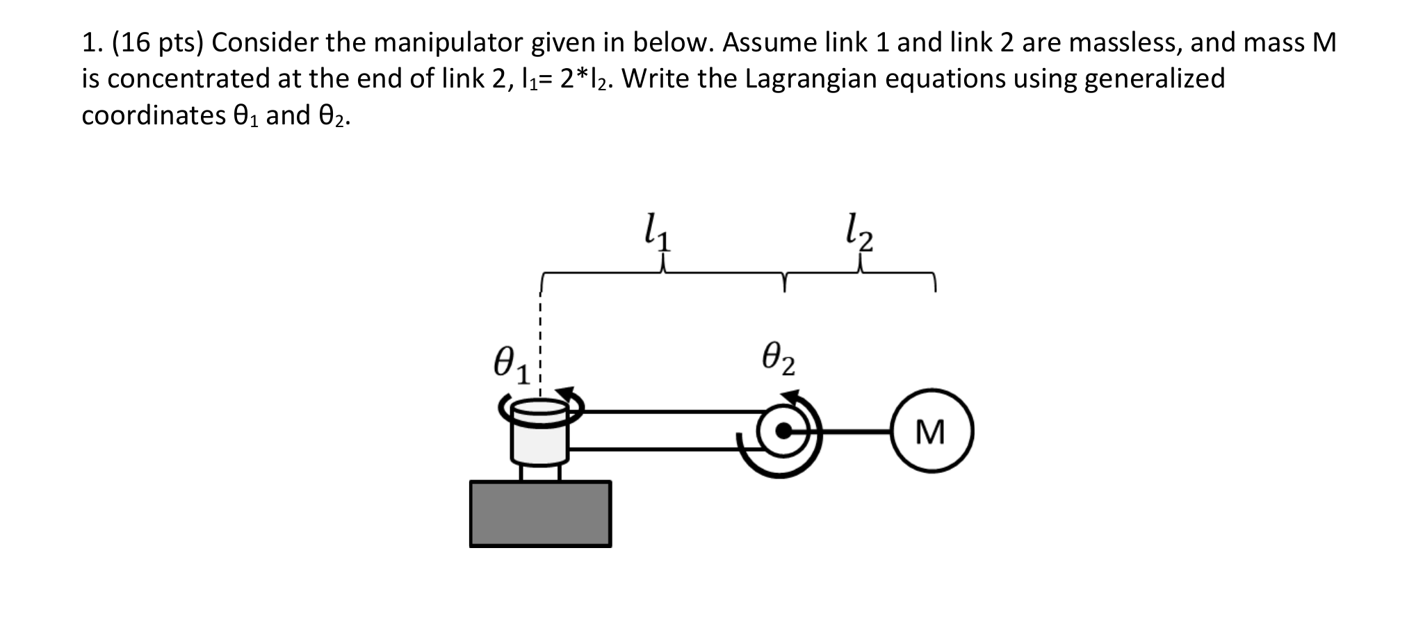 Solved Consider the manipulator given in below. Assume link | Chegg.com