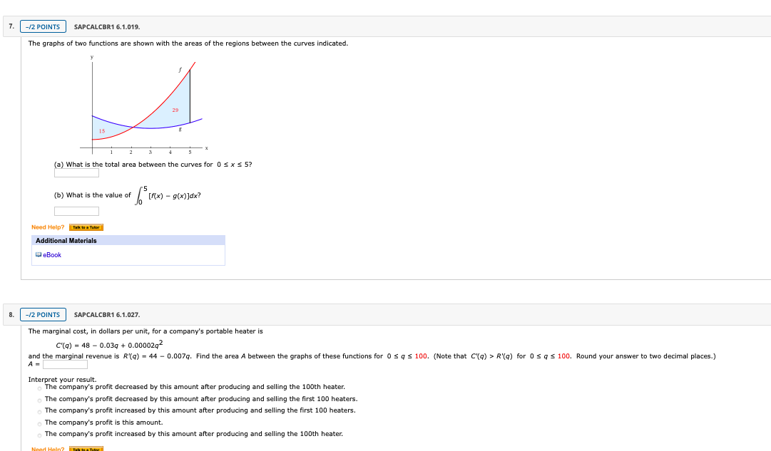 Solved 7. | -/2 POINTS SAPCALCBR1 6.1.019. The graphs of two | Chegg.com
