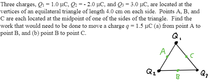 Solved Three charges, Q1 = 1.0 UC, Q2=- 2.0 UC, and Q3 = 3.0 | Chegg.com