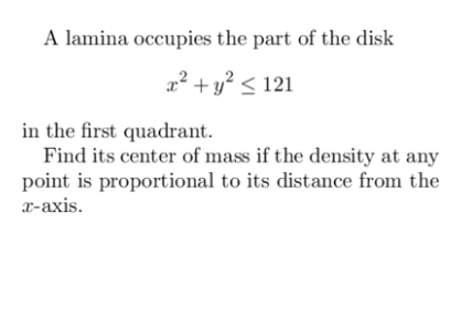 Solved A lamina occupies the part of the disk \\[ | Chegg.com