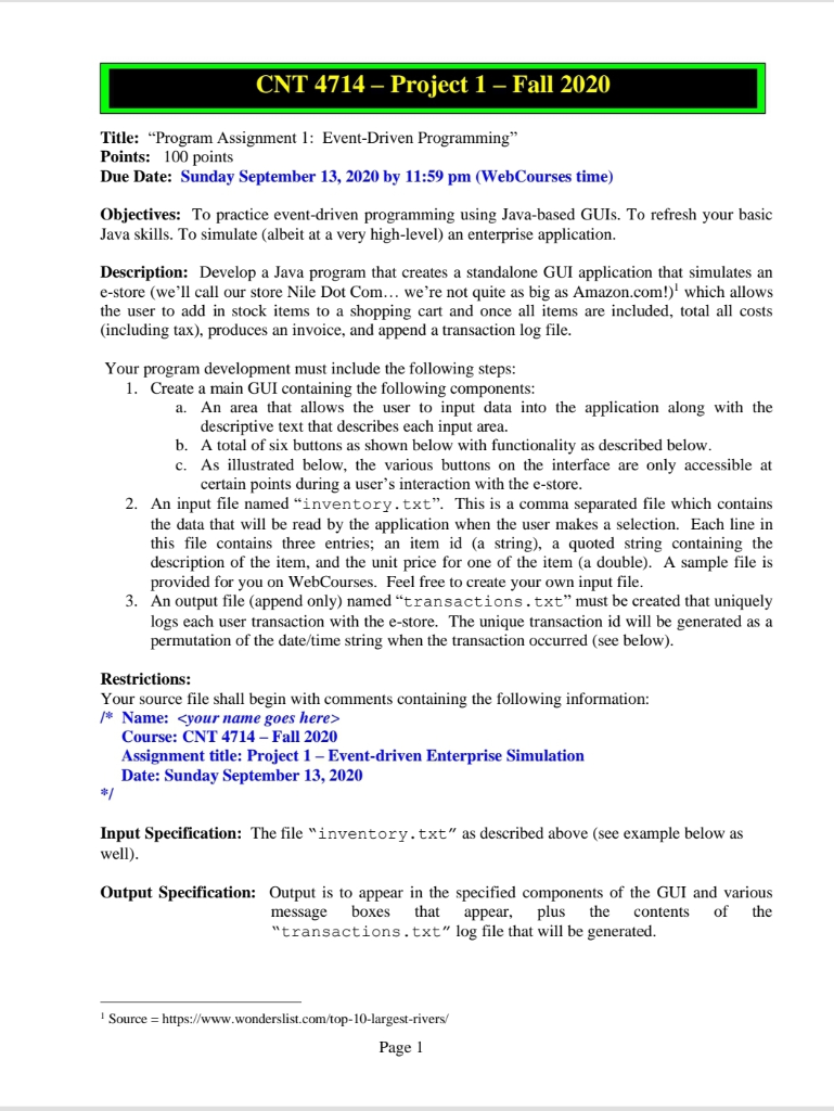 CNT 4714 – Project 1 – Fall 2020 Title: "Program | Chegg.com