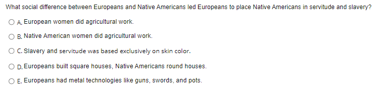Solved What social difference between Europeans and Native | Chegg.com