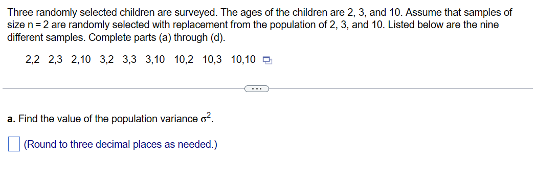 Solved a. Find the value of the population variance σ2 b. | Chegg.com