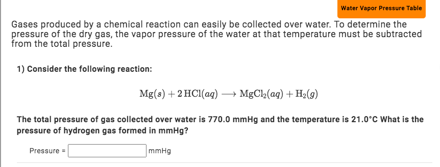 Solved the total pressure of gas collected over water is | Chegg.com