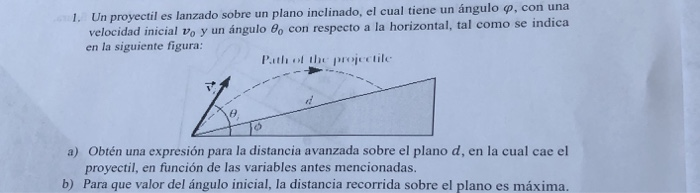 Un proyectil es lanzado sobre un plano inclinado, el | Chegg.com