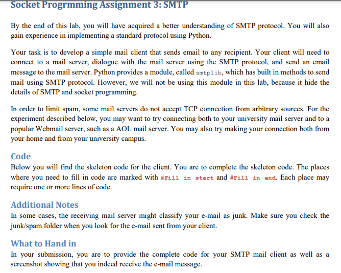 Solved Skeleton Python Code for the Mail Client from socket | Chegg.com