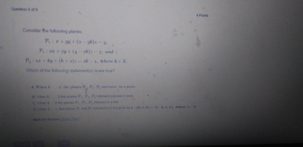 Solved Consider the following planes: P.: +3y+(2-3k)2 = 3, | Chegg.com