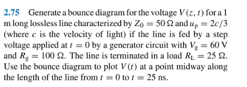 Solved 2.75 Generate a bounce diagram for the voltage V (z, | Chegg.com