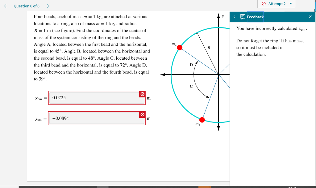 Solved M Four beads, each of mass m= 1 kg, are attached at | Chegg.com