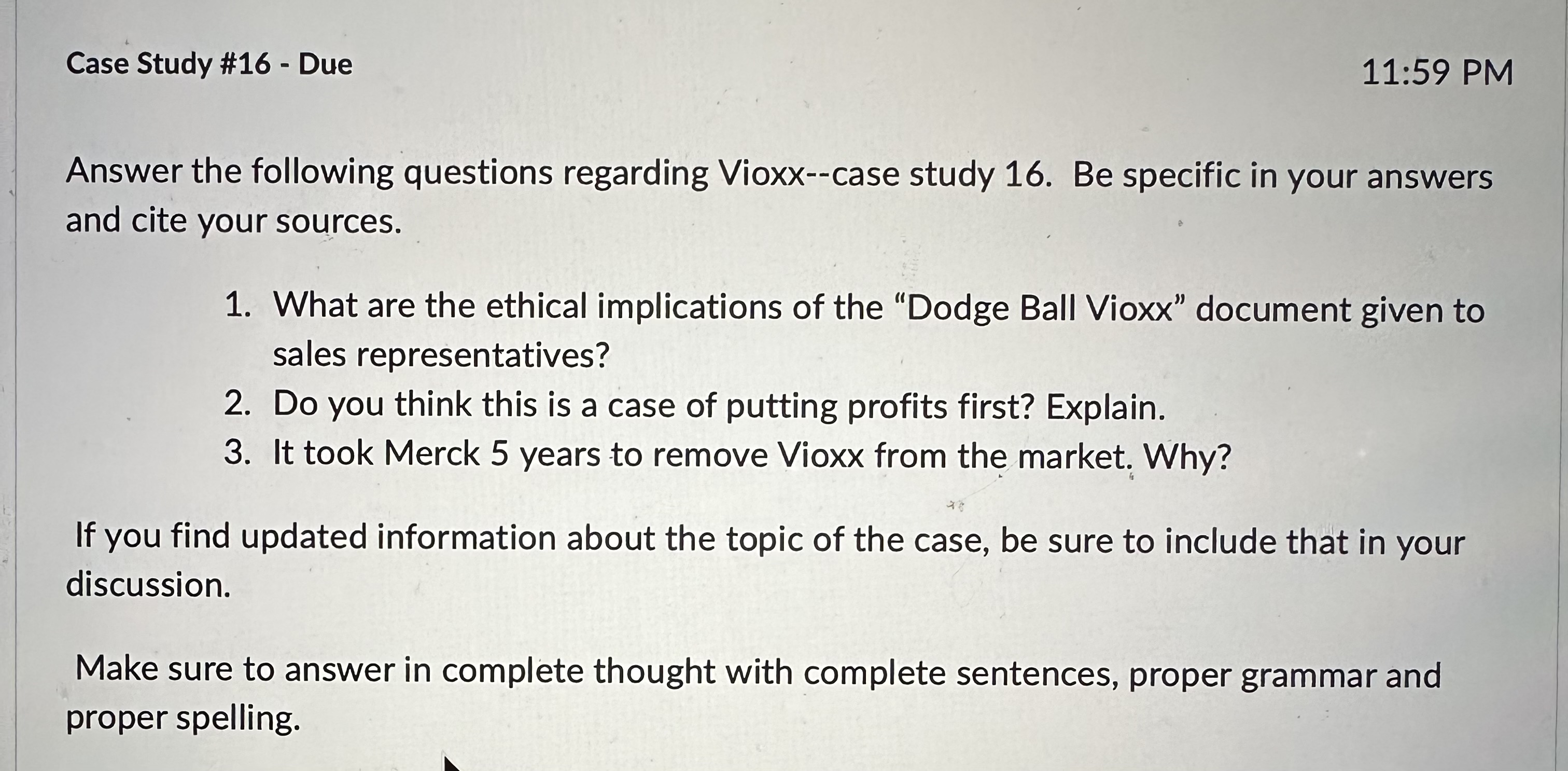 Solved Answer the following questions regarding Vioxx--case | Chegg.com