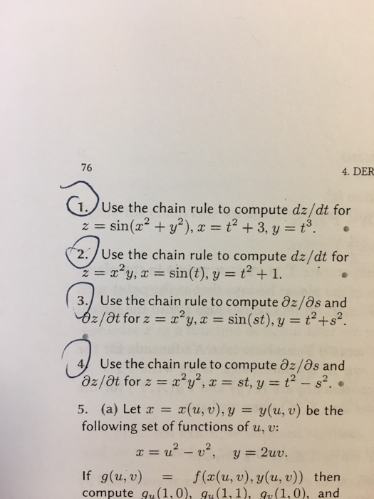 Solved 76 4. DER 1/Use the chain rule to compute dz/dt for | Chegg.com