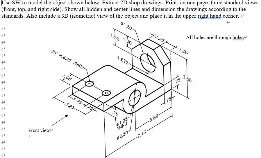Solved Use SW to model the object shown below. Extract 2D | Chegg.com