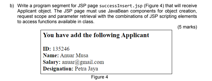b) Write a program segment for JSP page | Chegg.com