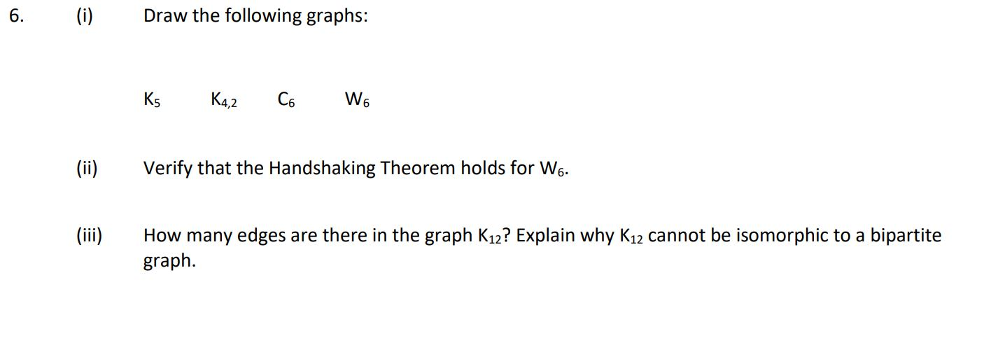 Solved 6 Draw the following graphs: K5 K4,2 6 Wo (ii) Verify | Chegg.com